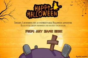 Horror Halloween Card With Name With Spooky Tree