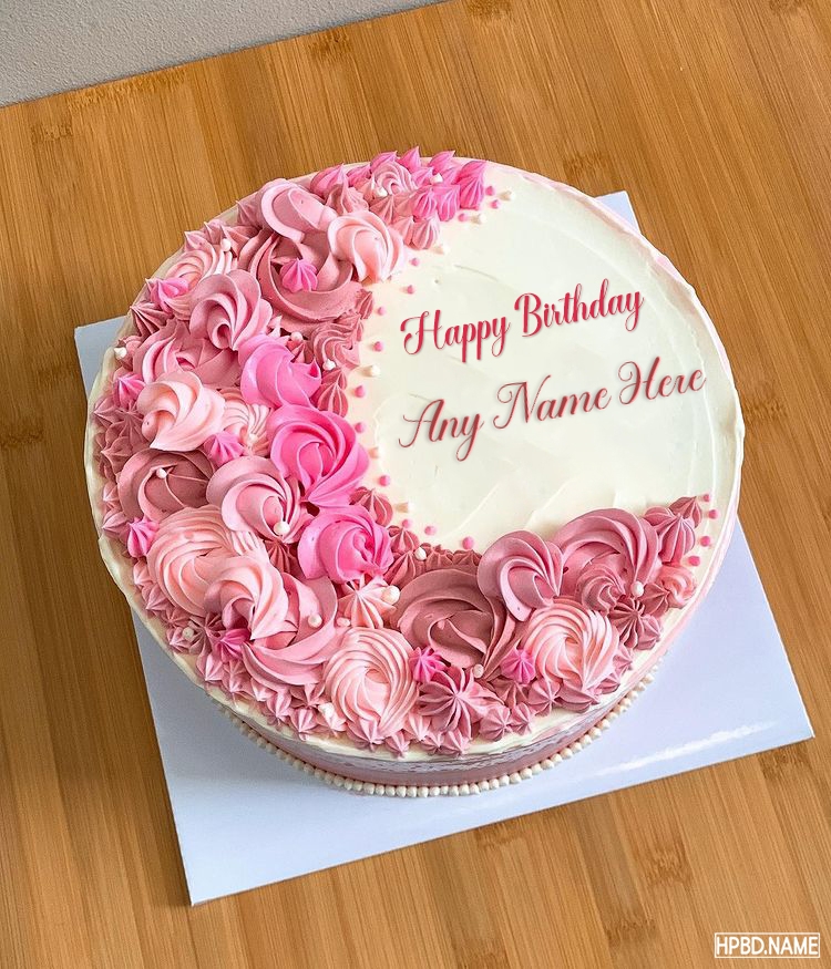Pink Flowers Birthday Wishes Cake With Name